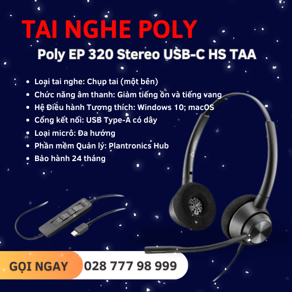 Tai nghe có dây Poly EP 320 Stereo USB-C HS TAA | Chính hãng, giá tốt